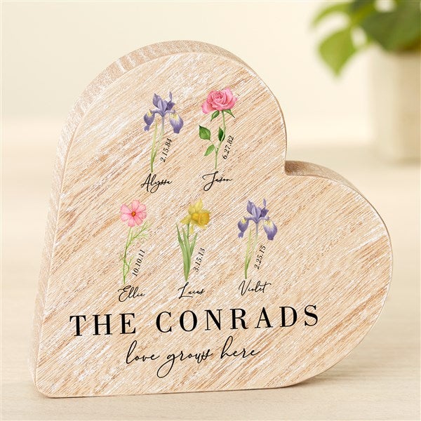 Birth Month Flower Personalized Wooden Heart