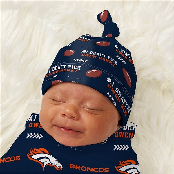 Denver Broncos Personalized NFL Baby Hat & Receiving Blanket Set