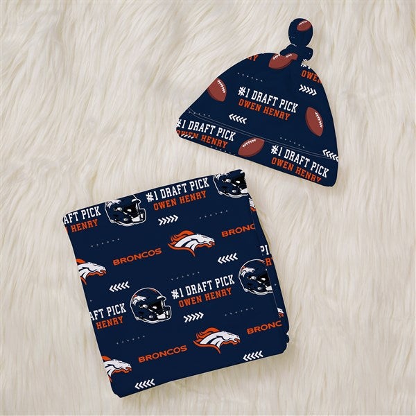 Denver Broncos Personalized NFL Baby Hat & Receiving Blanket Set