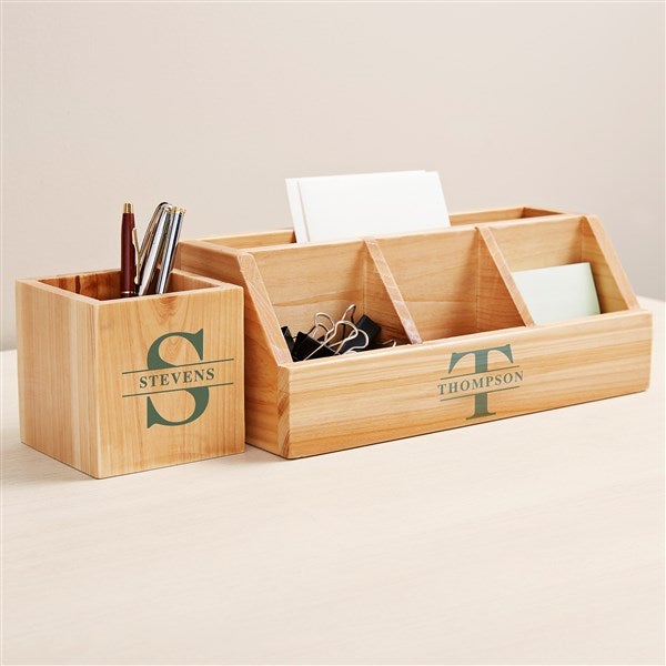 Lavish Last Name Personalized Wood Desk Organizer