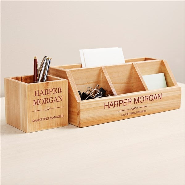 Executive Personalized Wood Desk Organizer