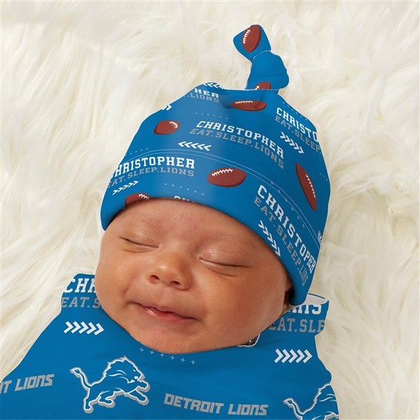 Detroit Lions Personalized NFL Baby Hat & Receiving Blanket Set