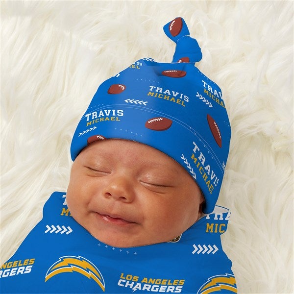 Los Angeles Chargers Personalized NFL Baby Hat & Receiving Blanket Set