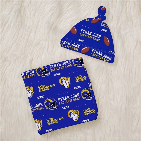 Los Angeles Rams Personalized NFL Baby Hat & Receiving Blanket Set