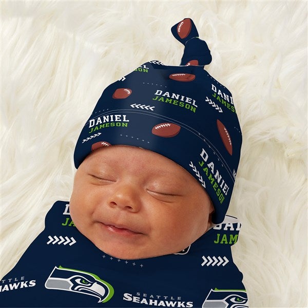 Seattle Seahawks Personalized NFL Baby Hat & Receiving Blanket Set