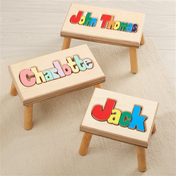 Rainbow Name Personalized Wood Puzzle Stool - Small