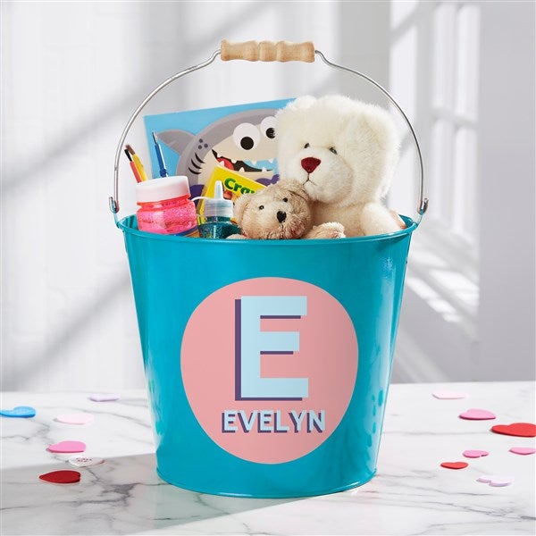 Personalized Name Large Metal Bucket - Turquoise