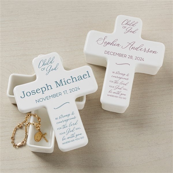 Christening Personalized Ceramic Cross Box