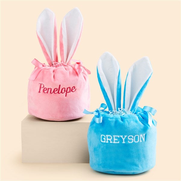Mini Bunny Ears Embroidered Velvet Drawstring Easter Treat Bag