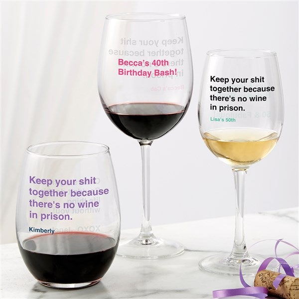 No Wine In Prison Personalized Wine Glass Collection