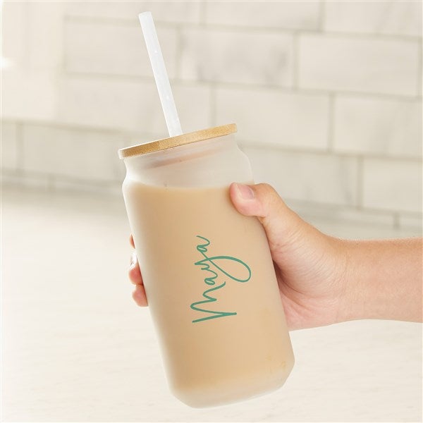 Trendy Script Personalized Frosted Iced Coffee Tumbler