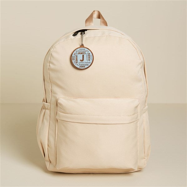 Repeating Name Personalized Wood Backpack Tag- Blue Stain