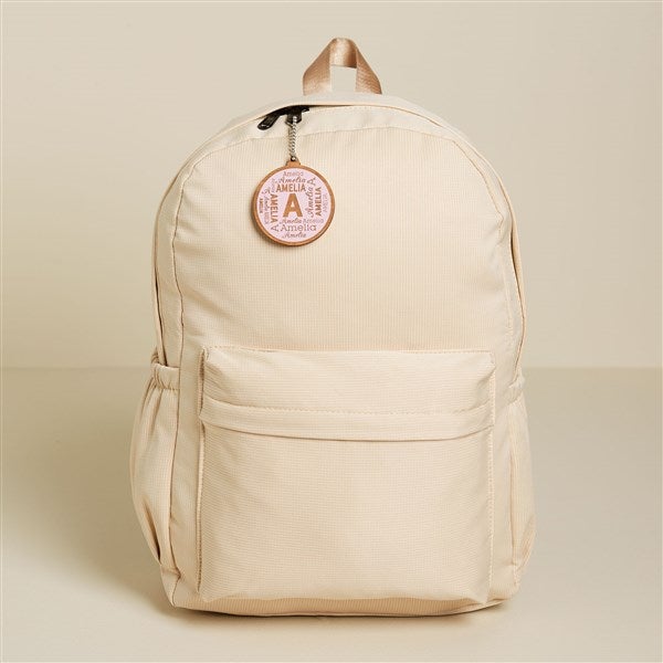 Repeating Name Personalized Wood Backpack Tag- Pink Stain