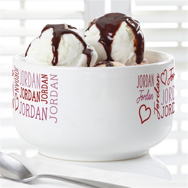Repeating Name Heart Personalized 14 oz. Snack Bowl