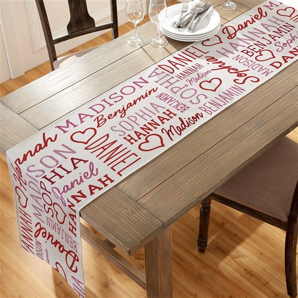 Repeating Name Heart Personalized Table Runner