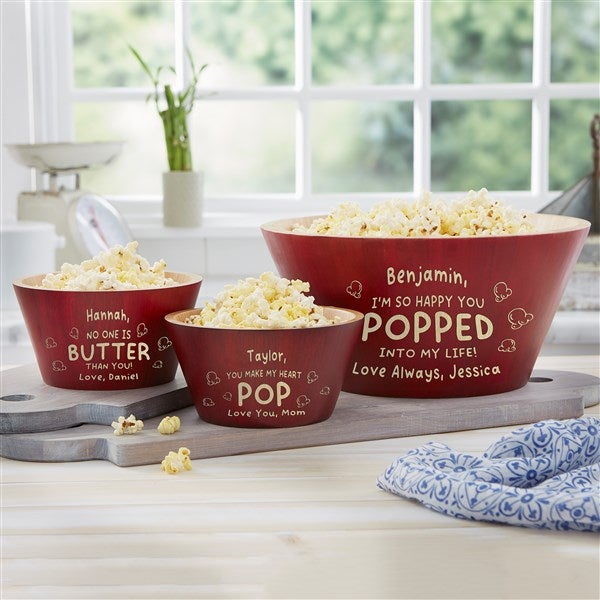 Pop Of Love Personalized Bamboo Red Popcorn Bowls