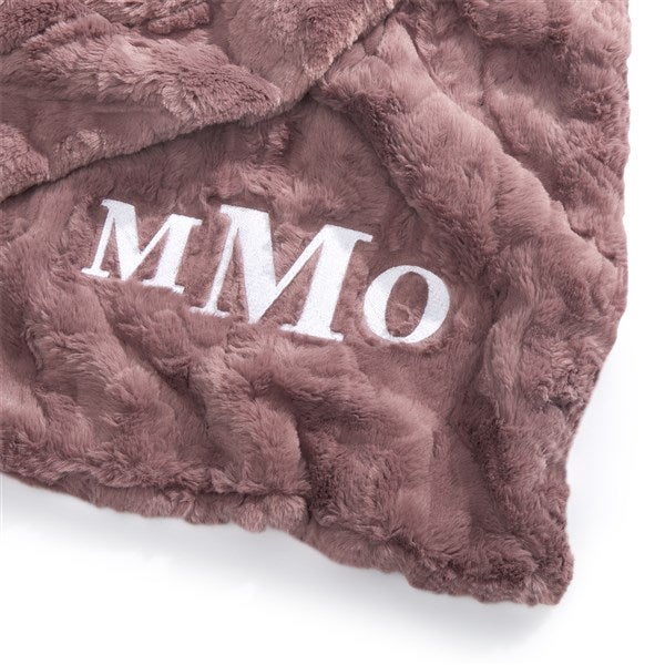 Embroidered Patterned Faux Fur Throw Blanket in Dusty Mauve