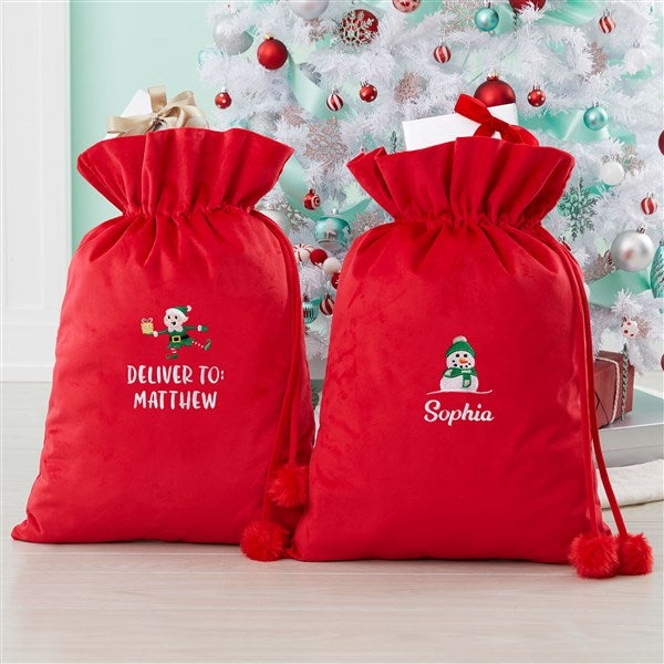 Christmas Characters Embroidered Red Santa Sack