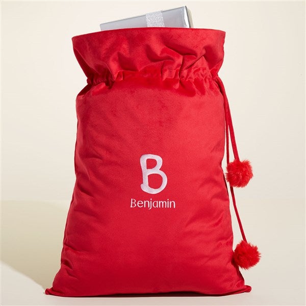 Initial & Name Embroidered Red Santa Sack