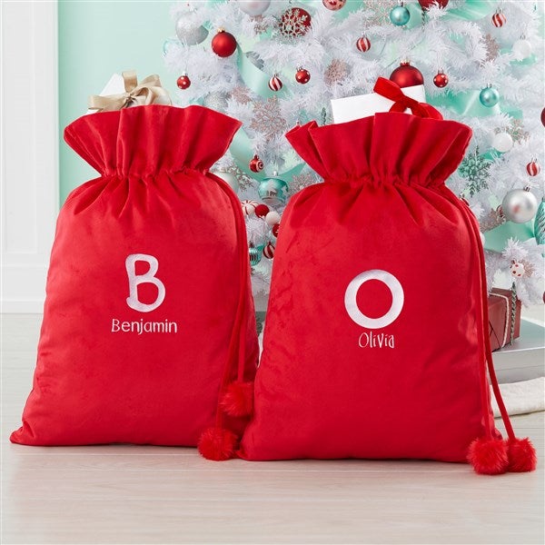 Initial & Name Embroidered Red Santa Sack