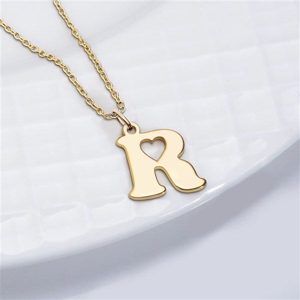 Personalized Initial Cut-Out Heart Necklace - Gold Plated