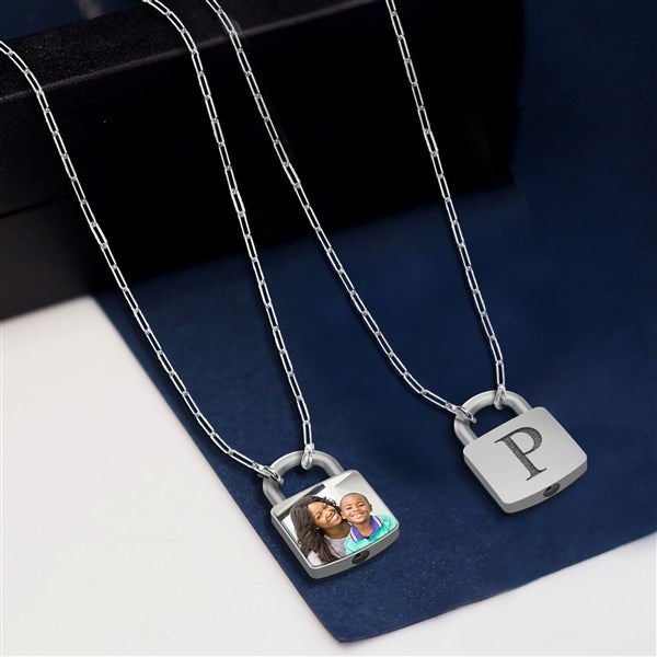Personalized Initial & Photo Padlock Necklace