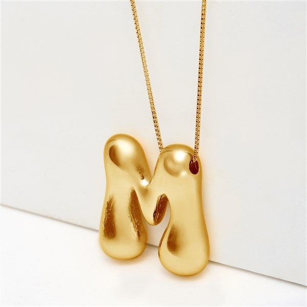 Custom Bubble Letter Initial Necklace - Gold Plate