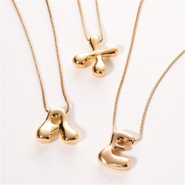 Custom Bubble Letter Initial Necklace - Gold Plate