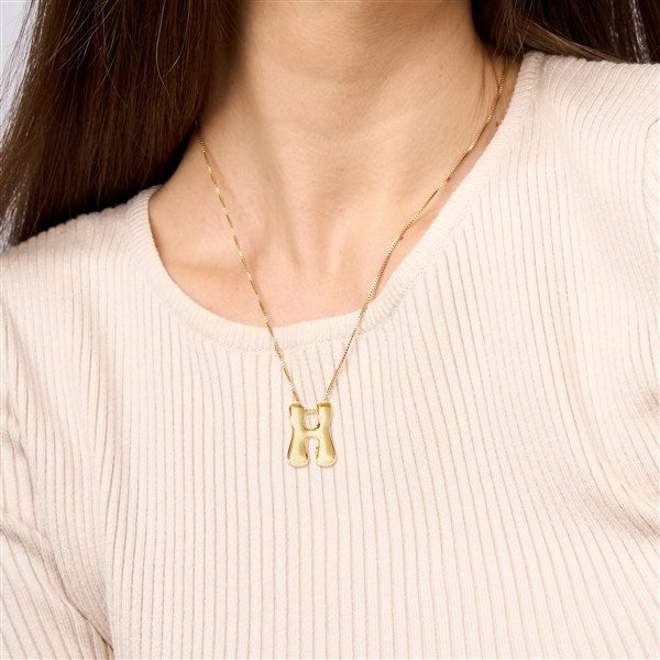 Custom Bubble Letter Initial Necklace - Gold Plate