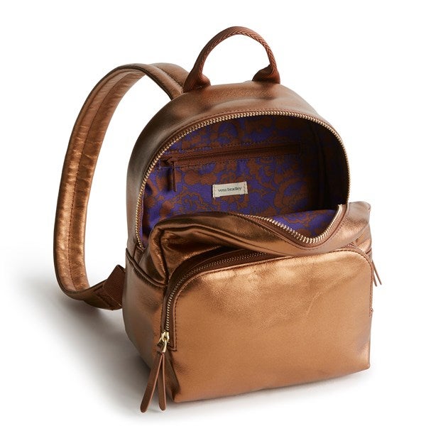Engraved Vera Bradley Leather Mini Backpack in Bronze Metallic