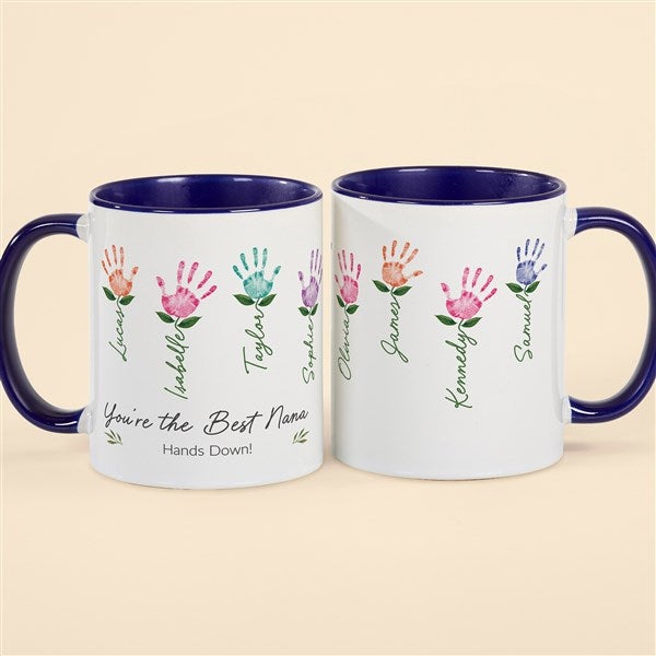 Family Handprint Art Personalized Coffee Mug - Blue