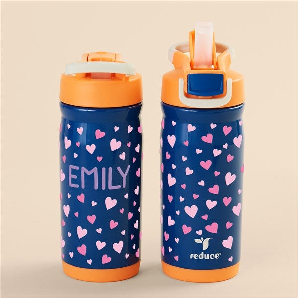 Hearts Personalized Kids Water Bottle - Reduce Hydrate Pro - Blue