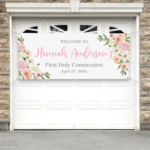 Floral First Communion Personalized Banner - 30x72