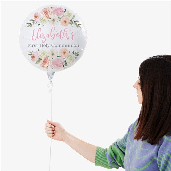 Floral First Communion Personalized 18" Foil Balloon