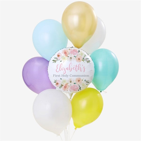 Floral First Communion Personalized 18" Foil Balloon