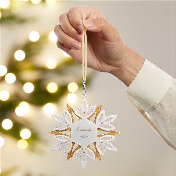 Golden Glimmer Snowflake Personalized Metal Ornament