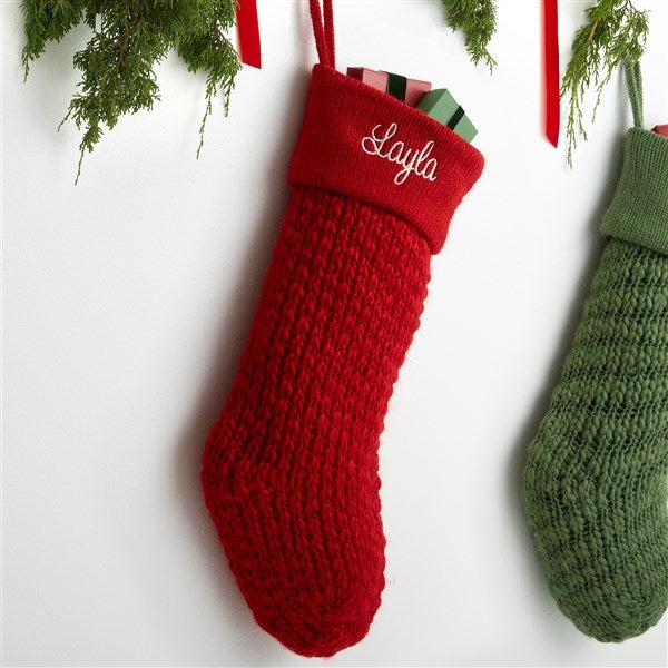 Knit Noel Embroidered Christmas Stocking - Red