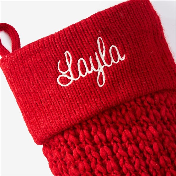 Knit Noel Embroidered Christmas Stocking - Red
