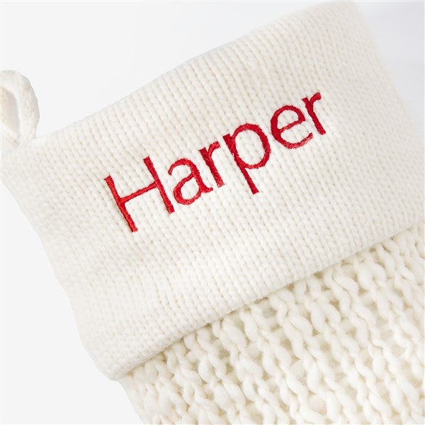 Knit Noel Embroidered Christmas Stocking - Ivory