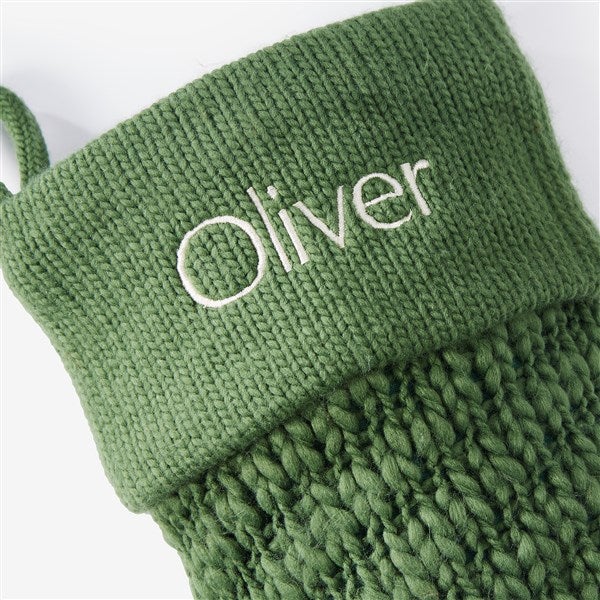 Knit Noel Embroidered Christmas Stocking - Green