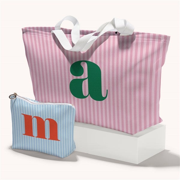 Striped Initial Personalized Tote Bag