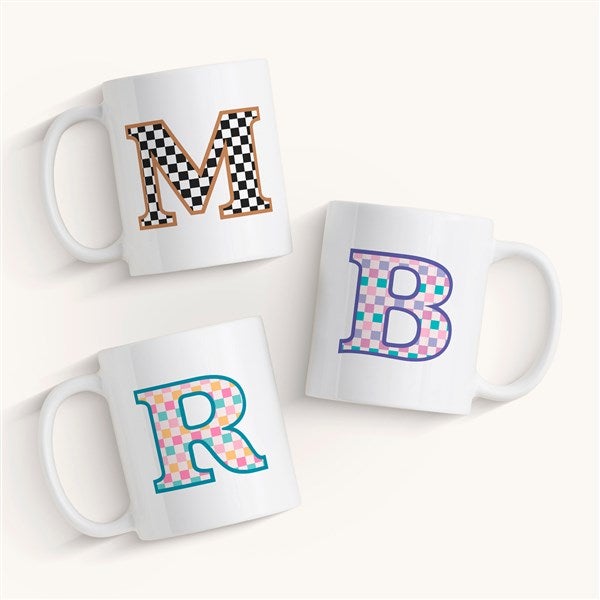 Checkered Initial Personalized Coffee Mug
