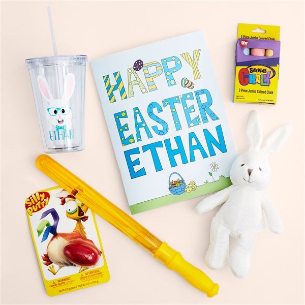 Embroidered Blue Easter Basket & Gift Bundle