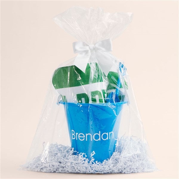 Personalized Blue Sand Pail & Beach Towel Gift Bundle