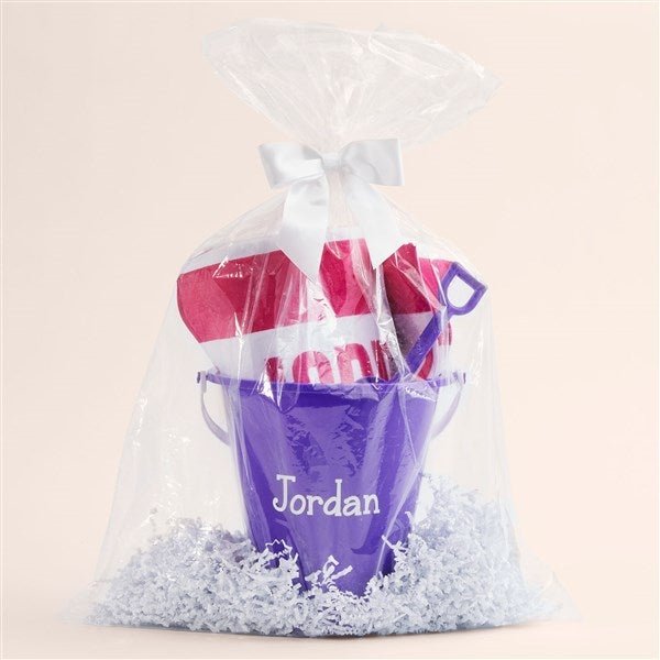 Personalized Purple Sand Pail & Beach Towel Gift Bundle
