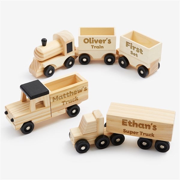 Engraved Adventure Personalized Kids Wooden Train Set