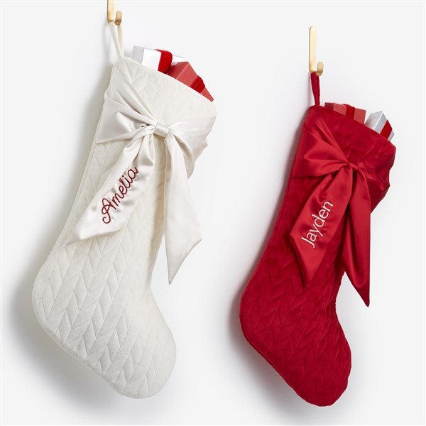 Holly Jolly Bow Embroidered Christmas Stocking