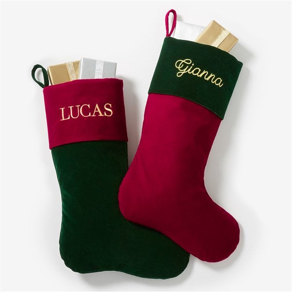 Yuletide Elegance Embroidered Velvet Stocking - Red