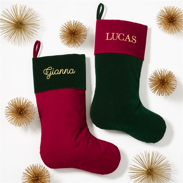 Yuletide Elegance Embroidered Velvet Stocking - Red
