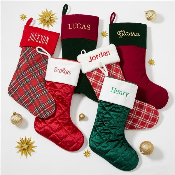 Yuletide Elegance Embroidered Velvet Stocking - Red